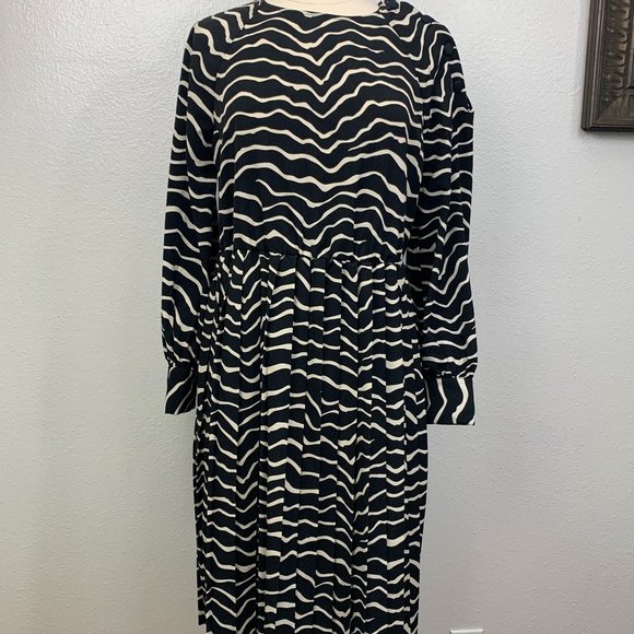 Frame Denim | Dresses | Frame Stripe Black White Long Sleeve Silk Dress ...